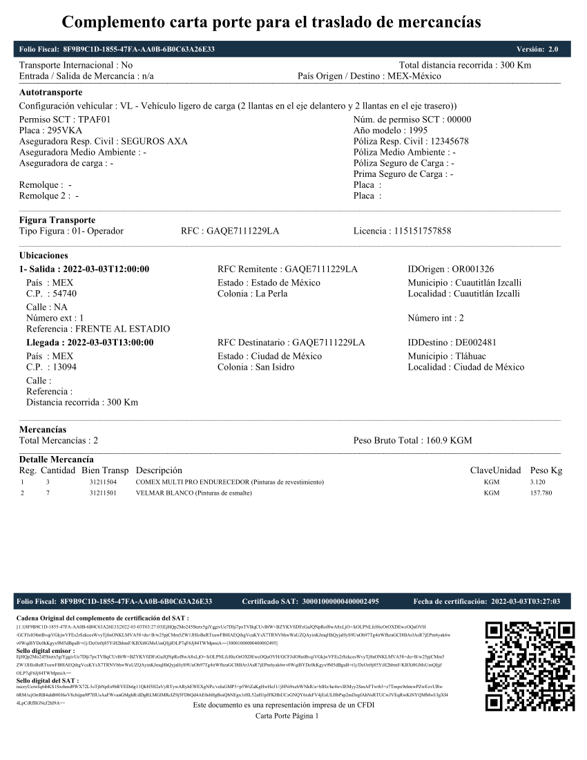 Carta Porte Terrestre